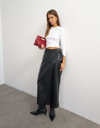 Topshop jupe longue portefeuille &agrave; nouer noire