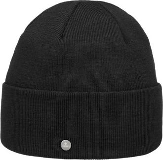 Lierys Bonnet &agrave; Revers Merino GOTS Femme/Homme - Made in Germany Beanie en Laine Tricot avec Hiver Automne-Hiver - Taille Unique Noir