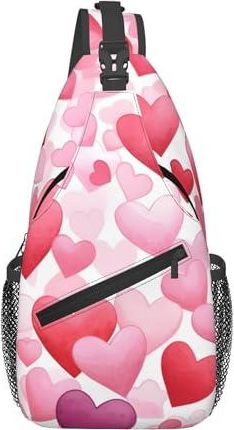 Generic Sacoche Bandouliere Coeurs roses Amour Mode Sac Bandouli&egrave;re Multifonction Sac Poitrine pour &eacute;cole Randonn&eacute;e Femme