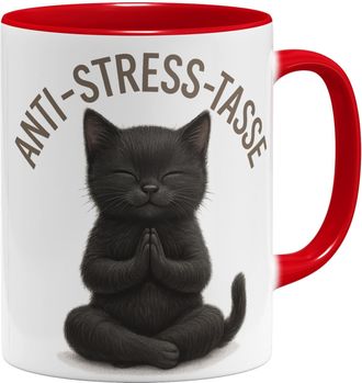 OM3 schwarzes K&auml;tzchen Anti-Stress Kaffee-Tasse mit Spruch - lustige Keramiktasse Namaste-Motiv - Meditation Katze - Keramik Becher - 325ml - Beidseitig B
