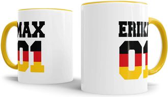 Tassendruck 2er Set - Partner-Tassen Selbst gestalten - Innen & Henkel Gelb Deutschland/Fahne/Flagge/Geschenk/Mann/Frau/Freund/Freundin