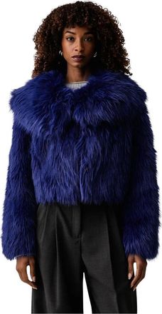 Patrizia Pepe Veste courte en fausse fourrure - Femme - Vestes - Bleu - Taille: 38 FR