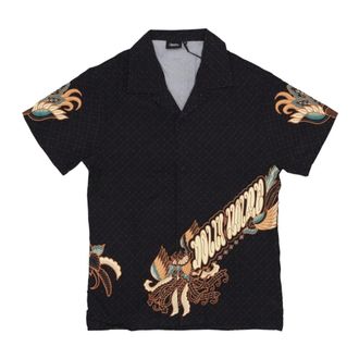 Dolly Noire Batik Bowling Shirt mit Kurzen &Auml;rmeln - - Shirts - Herren - Schwarzk - M