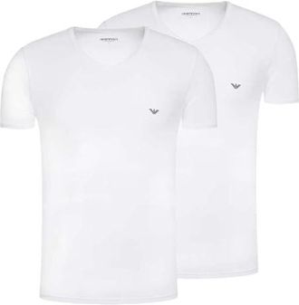 Emporio Armani Core Logoband 2-Pack Lot de 2 t-Shirts &agrave; col en V, Blanc/Blanc, M Homme