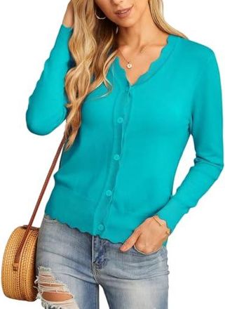 Generic Cardigan d&eacute;contract&eacute; pour femme, cardigan d&eacute;t&eacute; l&eacute;ger et court &agrave; col en V pour femme, cyan, XXL