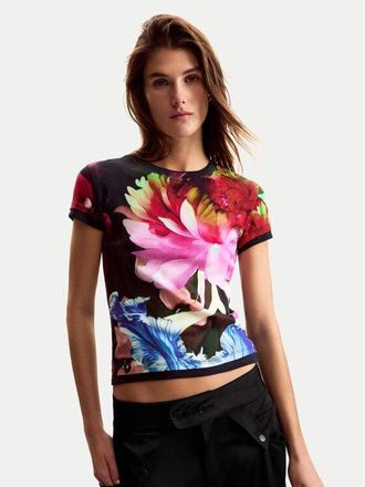 Desigual T-Shirt Multiflowers Lacroix 26SWTK49 Schwarz Regular Fit