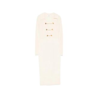 Elisabetta Franchi Geripptes Midikleid mit V-Ausschnitt - - Dresses - Damen - Beige - L