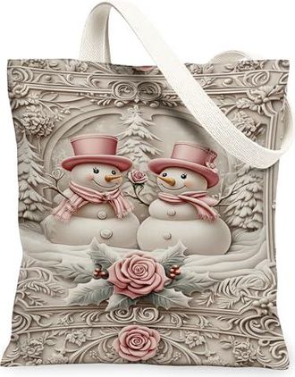 Generic Sacs fourre-tout en toile motif bonhomme de neige dhiver, sacs d&eacute;picerie r&eacute;utilisables, motif floral vintage, l&eacute;ger, lavable, p&ecirc;che, 13x15 Inch