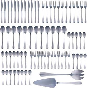 Alpina Besteckset 8 Personen - Besteck Set 75-teilig - Edelstahl-Messer, L&ouml;ffel, Gabeln, Teel&ouml;ffel und Kuchengabeln - Inkl. Tortenheber, Salatgabel und L&ouml;ffe