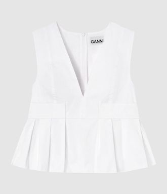 Ganni Blouse Stretch V-Neck Bright White