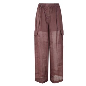 Isabelle Blanche Femme, Pantalons, Brun, Taille: 38 FR Pantalon Large en Lin