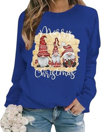 Generic Chandail de No&euml;l pour femme - Chandail &agrave; col rond et manches longues - Sweat-shirt nain mignon pour voyage, quotidien, streetwear, noir fonc&eacute;, XXL