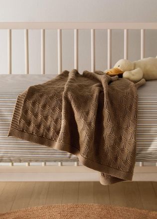 Mango Couverture enfant 100 % coton points ajour&eacute;s marron moyen - Home - 70X100cm - MANGO HOME