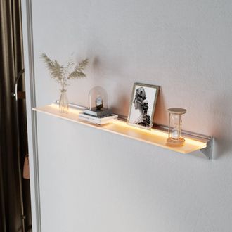 Sonni Wandregal mit Led Beleuchtung 80 cm, 8mm Geh&auml;rtetes Glas Schweberegale mit Gestensteuerung Schalter + 3 Einstellbare Lichtfarben + Dimmbar f&uuml;r Wohnzim