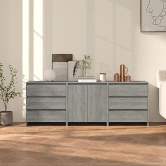 vidaXL 3-tlg. Sideboard Grau Sonoma Holzwerkstoff Vidaxl