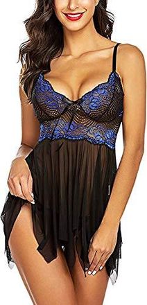 Generic 2026 Soutiens-gorge pour femmes soutien-gorge culotte lingerie sous-v&ecirc;tements sangle et maille dentelle sexy femme, bleu, XXL