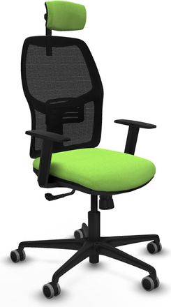 Piqueras y Crespo Alfera Rollstuhl f&uuml;r den Schreibtisch mit 1D-Armen, h&ouml;henverstellbare Lendenwirbelst&uuml;tze und h&ouml;henverstellbares Kopfteil und Neigung, Schwarz/Pistazie