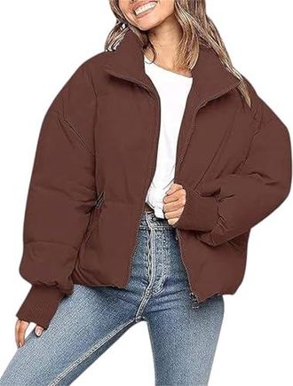 Generic Doudoune courte dhiver pour femme, baggy chaude, matelass&eacute;e, manteau dext&eacute;rieur court rembourr&eacute;, marron, XXL