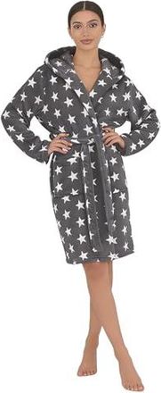 Brandsseller Peignoir Femme avec Capuche L/XL - Doux et L&eacute;ger en Microfibre avec Motif &Eacute;toiles - Certifi&eacute; Oeko-Tex - Id&eacute;al Maison, Spa ou Sauna - Gris/Blanc