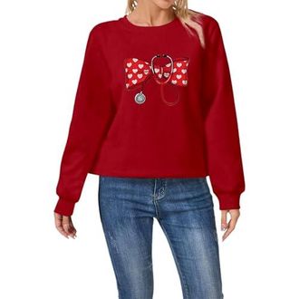 Generic Pull &agrave; capuche pour femme avec imprim&eacute; lettres et col rond pour lautomne et lhiver 2026, Rouge, XXL