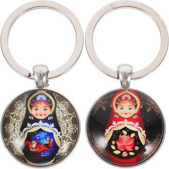 Amosfun 2 PièCes Porte-CléS Matriochka Faits À La Main, Alliage Et Verre, LéGer Et Portable, DéCorations Uniques, Couleurs Assorties