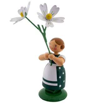 Seiffener Volkskunst Jan Legler | Wiesenblumenmädchen Blumenkinder | Handwerkskunst aus dem Erzgebirge | Holzfigur Frühlingsdeko | 12 cm | mit Sternmiere