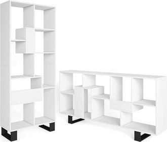 Skraut Home | Bücherregal Bibliothek | Bookshelf, Bookcase | 174x67x31cm | Industriedesign | Moderner Stil | Weiß