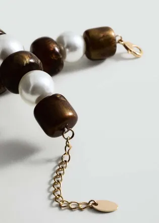 Mango Collier boules combin&eacute; marron - Femme - Taille unique - MANGO