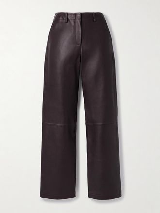 Theory Pantalon Droit En Cuir - Marron