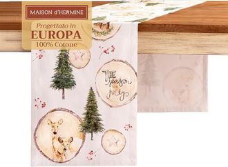 Maison d'Hermine Mountain Life Chemin de Table 100 % Coton pour f&ecirc;tes | D&icirc;ner | Vacances | Cuisine | Thanksgiving/No&euml;l (50 cm x 150 cm)