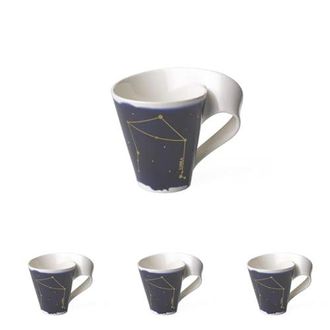 Villeroy & Boch NewWave Stars Becher mit Henkel, formsch&ouml;ne Tasse mit Waage-Motiv, Premium Porzellan, sp&uuml;lmaschinengeeignet, wei&szlig;/blau, 300 ml (Packung mit 4)