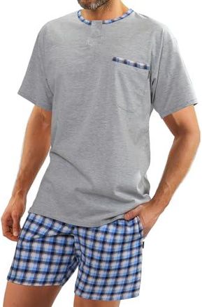 Sesto Senso Pyjama Homme Court Coton Vetements De Nuit Ensembles Manche Courte Pantalon Courts 4XL Jasiek mélange Gris