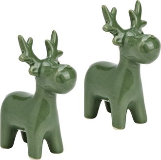 Matches 21 Keramik Winter Dekofiguren Set Rentier gr&uuml;n 11 cm - Weihnachtsdeko f&uuml;r Innen im Scandi-Stil