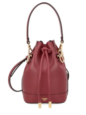 Fendi Womens Bucket Bag Mon Tresor Leather Bordeaux Handbags Hand