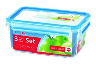 Emsa Emsa 508566 Alimentaires Clip & Close, Transparent/Bleu, 0,55/1/2,3 Litre, Lot de 3 Bo&icirc;tes