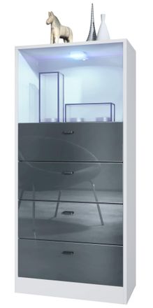Vladon Kommode Pino V3, Made in Germany, Anrichte mit 4 Schubladen & 1 offenem Fach, Wei&szlig; matt/Grau Hochglanz mit LED RGB (56 x 125 x 36 cm)