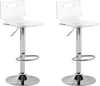 Beliani Set 2 Tabourets Chaises de Bar Si&egrave;ge en Acrylique Transparent et Pied Hauteur R&eacute;glable en M&eacute;tal pour Salon Salle &agrave; Manger ou Cuisine Moderne