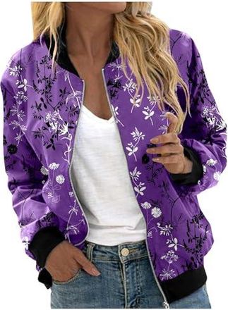 Generic Veste demi-saison élégante pour femme - Veste bomber avec motif floral - Veste de cyclisme fine à manches longues - Veste de sport légère - Veste dext