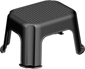 Rotho Basic Tritthocker bis 150 kg belastbar, Kunststoff (PP) BPA-frei, schwarz/silber, (43.1 x 35.8 x 23.8 cm)