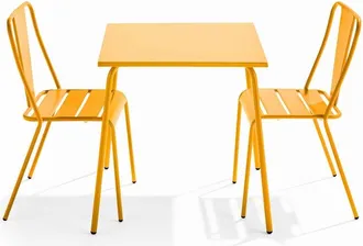 Oviala Ensemble table de jardin carr&eacute;e et 2 chaises bistrot jaune - Palavas