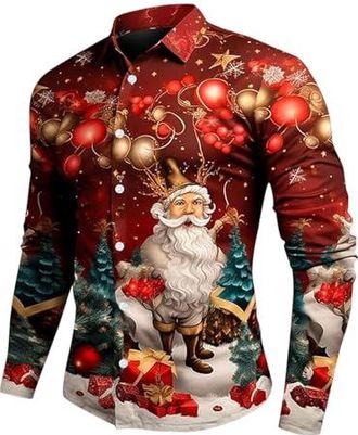 Generic Chemises de Noël pour hommes fantaisie arbre de Noël imprimé arbre de Noël hauts à manches longues chemise dhiver dautomne chemise boutonnée col rever