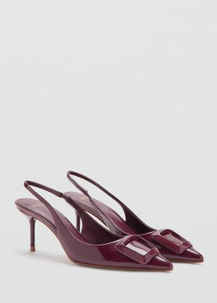 Mango Chaussures &agrave; talon en cuir vernis bordeaux - Femme - 35 - MANGO