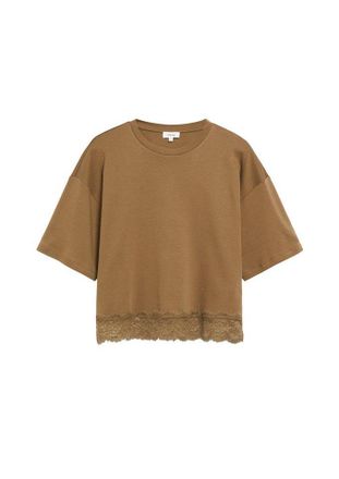 s.Oliver Kurzarmshirt T-Shirt T-Shirt mit &uuml;berschnittenem Arm und Spitzenkante