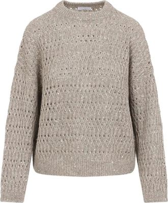 Brunello Cucinelli Femme, Pulls, Gris, Taille: 40 FR Pull en lin &agrave; col rond