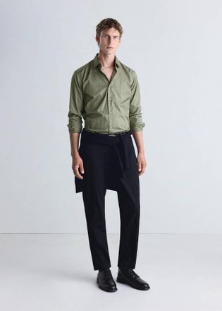 Mango Chemise slim fit comfort stretch sans repassage ray&eacute;e kaki - Homme - XS - MANGO MAN