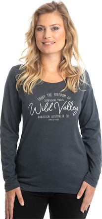 Roadsign Damen Langarmshirt mit Aufdruck auf der Vorderseite und Rundhalsausschnitt, Sweater aus 100 Prozent Baumwolle Anthrazit, S