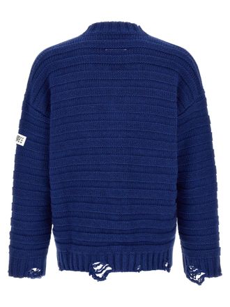 Maison Margiela Distressed Wool Cardigan - Navy