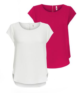 Only Damen ONLVIC S/S SOLID 2 Pack TOP, Blusenshirt, Kurzarm, Cloud Dancer/Granita, 44