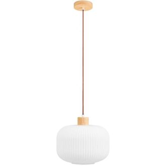 House Nordic Suspension ronde en verre et bois &oslash;30cm - Blanc - Argalo
