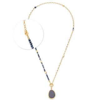 Leonardo Halskette Clip & Mix Charlene - 3 tlg. Set aus goldfarbenem Edelstahl - Kette 50 cm - Armband 19 cm - Anh&auml;nger 4 cm - Glas, Perle & Blaufluss - Schmuc